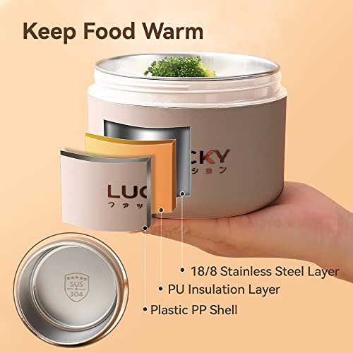 TiLeMiun Portable Thermal Lunch Container For Kid Adult, Keep Food Warm Insulated Bento Lunch Box With Bag, Leakproof Stainless Steel Food Container, Induction Cooker & Microwave Safe (Khaki 34oz)