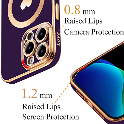 Weonmov Magnetic Case for iPhone 13 Pro Max Case for Women Men [ Compatible with MagSafe ], Cute Love Heart Soft Back Cover Raised Full Camera Lens Protection Phone Case (6.7") - Purple