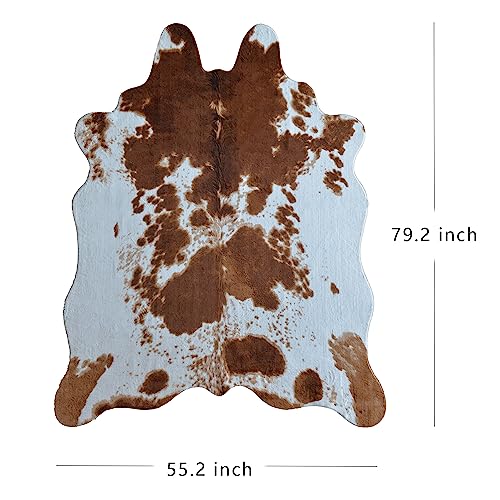 rugoo Premium Brown Cowhide Rug 4.6 ft x 6.6 ft Faux Cowhide Rug Cow Print Rug Faux Animal Skin Rug for Living Room Bedroom Nursery Western Decor