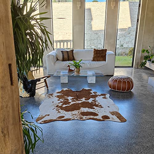 rugoo Premium Brown Cowhide Rug 4.6 ft x 6.6 ft Faux Cowhide Rug Cow Print Rug Faux Animal Skin Rug for Living Room Bedroom Nursery Western Decor