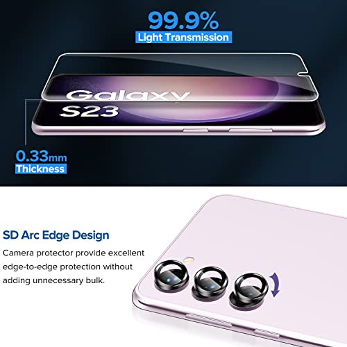 ivoler [3+1 Pack Tempered Glass Screen Protector for Samsung Galaxy S23 5G 6.1'' 2022 [3 Pack] [Not Fit Galaxy S23 Ultra& S23 Plus ] with [1 Pack] Camera Lens Protector with Alignment Frame HD Clear