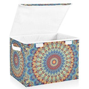 senya large storage bins with lids large closet storage bins mandala decorative, foldable fabric storage boxes with handle for home bedroom office(228vb9k)