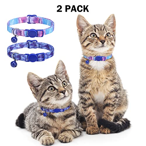 DILLYBUD Breakaway Cat Collars for Girl Boy Cats, Fall Winter All Weather Cat Collar Personalized Pattern 2 Pack,Cute Classic Safety Buckles and Bells,Adjustable Printed Nylon Colorful Pink