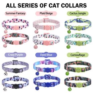 DILLYBUD Breakaway Cat Collars for Girl Boy Cats, Fall Winter All Weather Cat Collar Personalized Pattern 2 Pack,Cute Classic Safety Buckles and Bells,Adjustable Printed Nylon Colorful Pink