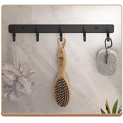 LUYU Wall Mounted Hook Rack 5 Haning Hooks Black Wall Hooks for Hanging Coat Hanger Wall Coat Rack with Hooks Towel Hooks for Bathrooms Space Saving Aluminum（2 Pack）