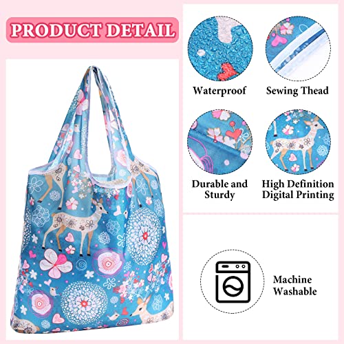 40 Pcs Reusable Grocery Bags Foldable Reusable Shopping Bags Polyester Heavy Duty Tote Bags with Attached Pouch and Handles Waterproof Washable Grocery Tote Practical Gifts for Women Men, 40 Styles