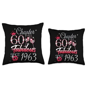 60 Years Old Birthday Queen For Womens Diamond Womens Chapter 60 Fabulous Since 1963 60th Birthday Queen Throw Pillow, 16x16, Multicolor