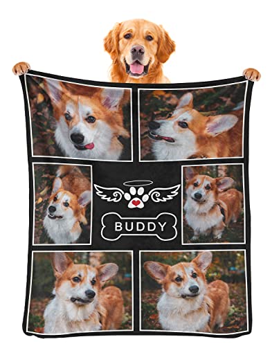 WARMTHLOVE Custom Pet Memorial Gifts Personalized Throw Blanket with Photos in Loving Memory of Dog Picture Blanket for Sympathy Remembrance Gifts