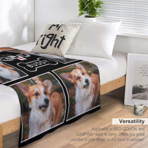 WARMTHLOVE Custom Pet Memorial Gifts Personalized Throw Blanket with Photos in Loving Memory of Dog Picture Blanket for Sympathy Remembrance Gifts