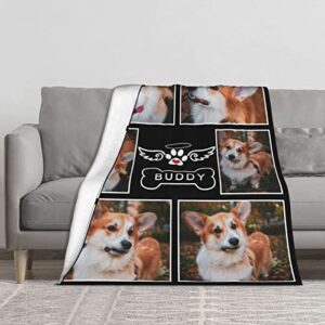 WARMTHLOVE Custom Pet Memorial Gifts Personalized Throw Blanket with Photos in Loving Memory of Dog Picture Blanket for Sympathy Remembrance Gifts