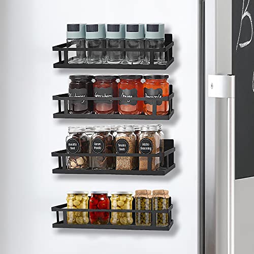 ZYIHAO Magnetic Spice Rack for Refrigerator Magnetic Shelf 4PCS Spice Racks Organizer for Cabinet Hanging Spice Rack Wall Mount Kitchen Organization and Storage Oven Shelf Fridge Organizer, Black