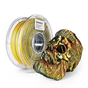 shanhui 3d printer filament,triple color silk pla filament 1.75mm,gradient change gold/red/black 3d printing filament bundle, 1kg/2.2lbs