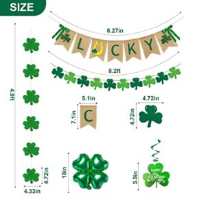 Amandir 38PCS St. Patrick's Day Decorations Set, 2 Lucky Shamrock Banners, 4 String of Shamrocks Garland, 16 St. Patrick's Hanging Swirls with Cutouts, Pre-assembled for Lucky Day Home Party Supplies