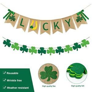 Amandir 38PCS St. Patrick's Day Decorations Set, 2 Lucky Shamrock Banners, 4 String of Shamrocks Garland, 16 St. Patrick's Hanging Swirls with Cutouts, Pre-assembled for Lucky Day Home Party Supplies