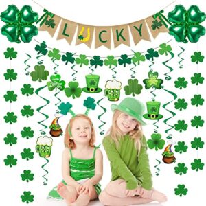 Amandir 38PCS St. Patrick's Day Decorations Set, 2 Lucky Shamrock Banners, 4 String of Shamrocks Garland, 16 St. Patrick's Hanging Swirls with Cutouts, Pre-assembled for Lucky Day Home Party Supplies