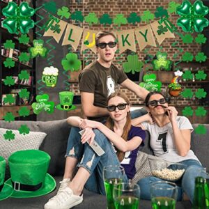 Amandir 38PCS St. Patrick's Day Decorations Set, 2 Lucky Shamrock Banners, 4 String of Shamrocks Garland, 16 St. Patrick's Hanging Swirls with Cutouts, Pre-assembled for Lucky Day Home Party Supplies