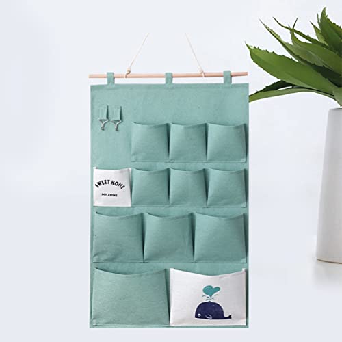 Zerodeko 2pcs Cotton Linen Wall Hanging Storage Bag Fashion Storage Pouch Wall Sundries Holder for Home Behind Door (Green)