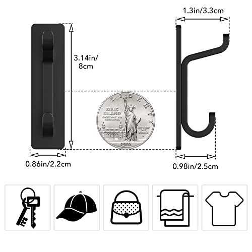 pickpiff 6-Pack Self-Adhesive Hooks, for Towel Coat Robe Key Cloth, Extra Sticky Stainless Hook for Door Bathroom Shower, Matte Black Wall Mounted Hanger for Shower Bathroom Kitchen Door Heavy Duty