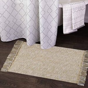 Boho Bathroom Rug 2'x 3', Khaki/Cream Hand- Woven Cotton Reversible Small Entryway Rug with Tassels Machine Washable Rug for Kitchen/Laundry/Doorway Porch Throw Floor Mat