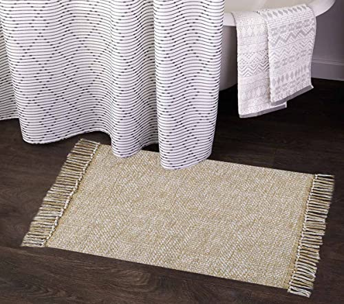 Boho Bathroom Rug 2'x 3', Khaki/Cream Hand- Woven Cotton Reversible Small Entryway Rug with Tassels Machine Washable Rug for Kitchen/Laundry/Doorway Porch Throw Floor Mat