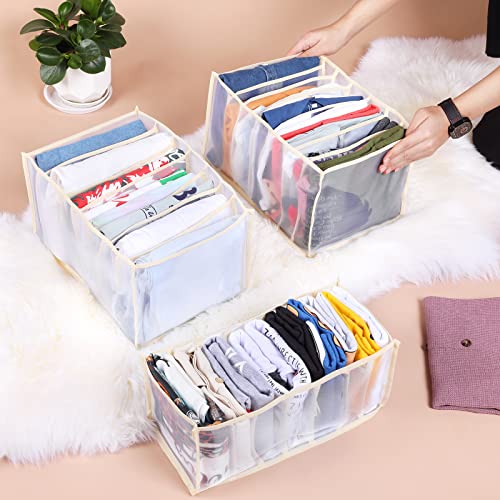 AKEYDIY Wardrobe Clothes Organizer,Extra Large jean organizer for closet,7 Grids Portable Storage Drawer Organizer Clothes,Foldable Mesh Separation Box for Folded Clothes,Pants,Shirts (Upgraded,2 L)