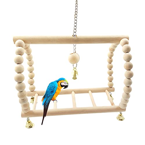 ShanLily Wooden Bird Parrot Swing Chewing Toys-Hanging Bell Bird Cage Toys Suitable for Small Parakeets, Cockatiels, Conures, Budgie,Macaws, Parrots, Love Birds