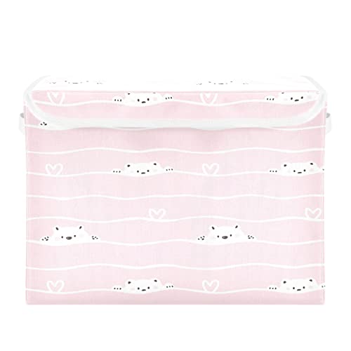 xigua Cartoon Bear Face Storage Bins with Lids, Large Collapsible Cube Storage Bin, Fabric Storage Box with Handles for Organizing Closet Shelf Home Office