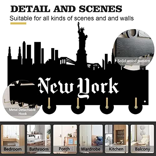 XDG New York City Attractions 2 Household Decor Wooden Wall Hooks Wall Hanger Coat Rack Keys Bags Clothes Multi-Purpose Keys Handbags Hook Gift for Designer