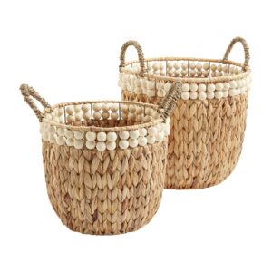 Mud Pie Beaded Hyacinth Basket Set, Brown