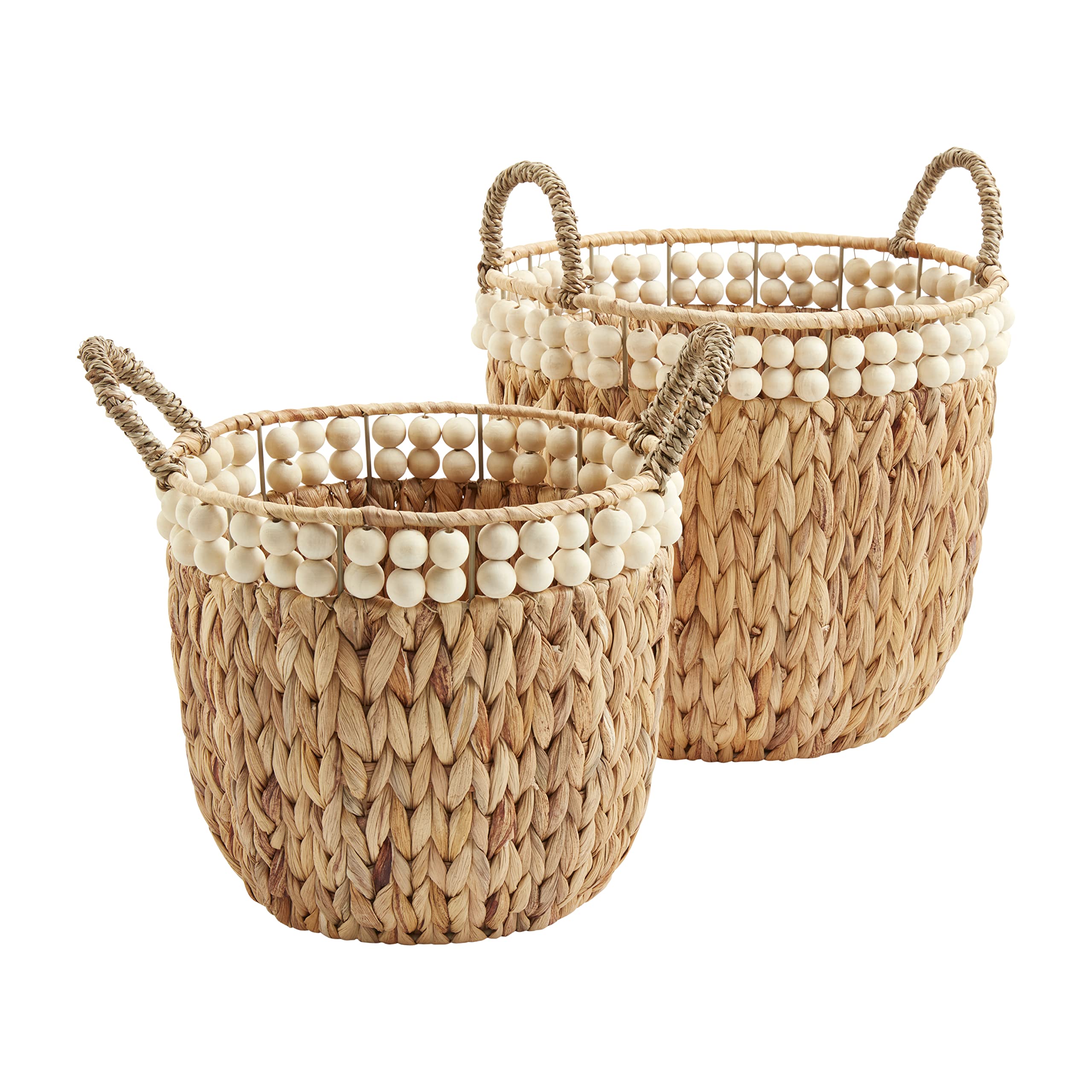 Mud Pie Beaded Hyacinth Basket Set, Brown