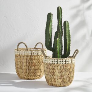 Mud Pie Beaded Hyacinth Basket Set, Brown