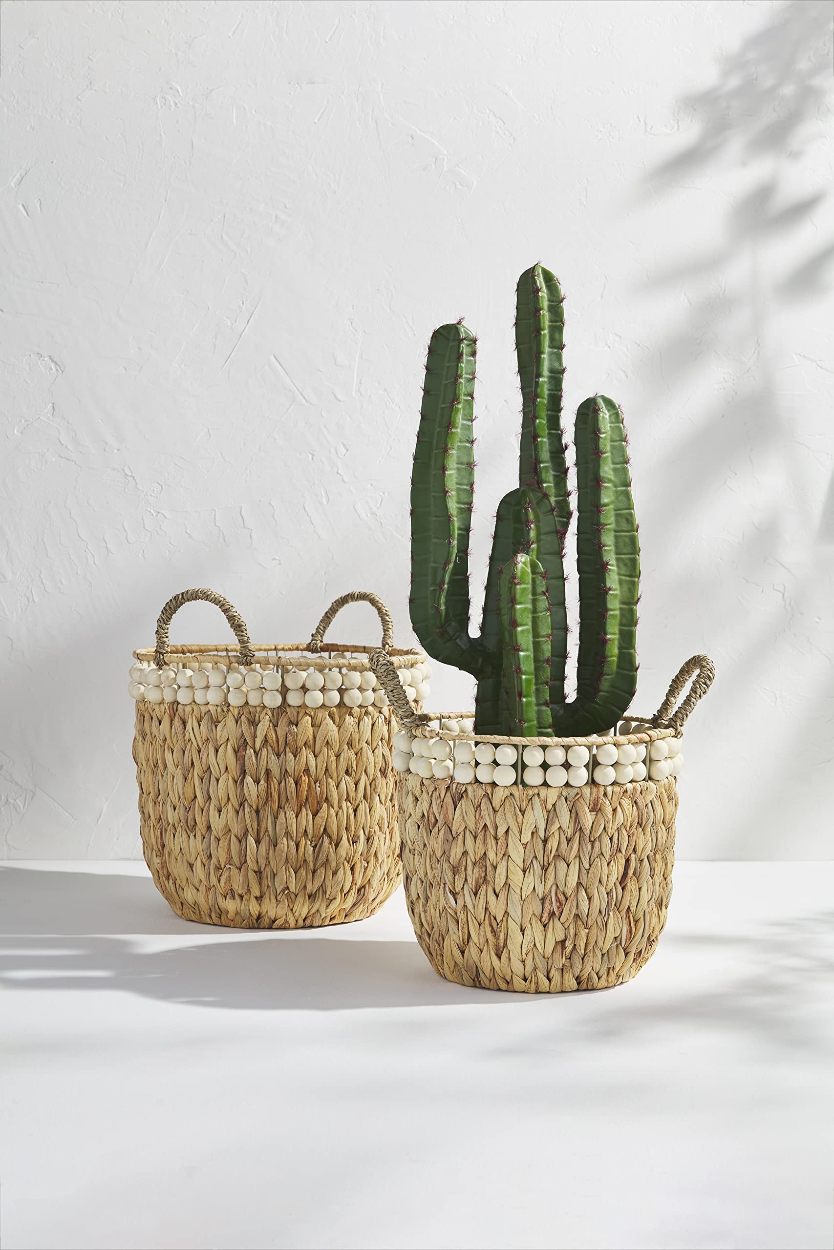 Mud Pie Beaded Hyacinth Basket Set, Brown