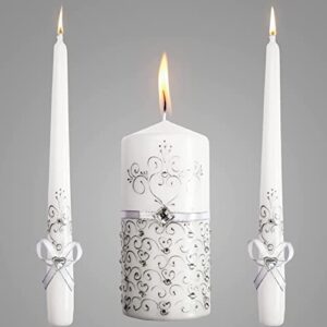 unity candles for wedding ceremony set - 3 pcs 6" pillar & 2 10" tapers candles - unity decorative wedding candle white ceremonial candles - velas decorativas para boda - wedding table centerpiece