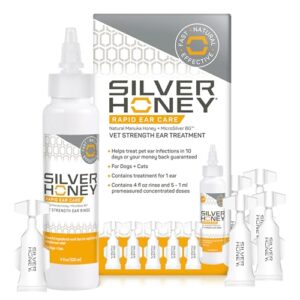 absorbine silver honey rapid ear care vet strength ear cleaner + infection treatment, 10-day regimen for 1 ear, safe for dogs, cats & all animals, medical grade manuka honey & microsilver bg