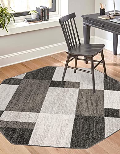 Unique Loom Autumn Collection Area Rug - Providence (5' 3" Octagon, Gray/ Ivory)