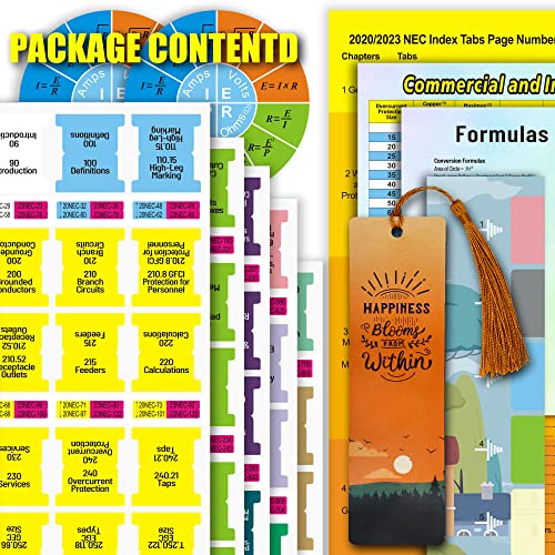 2020/2023 National Electrical Code (NEC) Self-AdhesiveTabs, Color-Coded and Laminated, NEC Tabs with Ohm's Law Stickers and Wire Chart, (Book not Included)