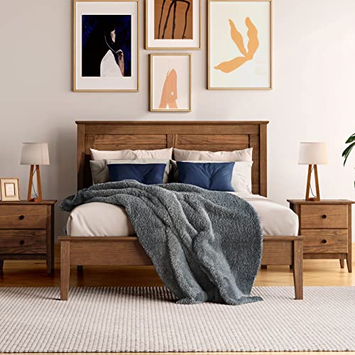 Grain Wood Furniture Greenport Solid Wood Platform Bed, Queen Size, Brushed Walnut