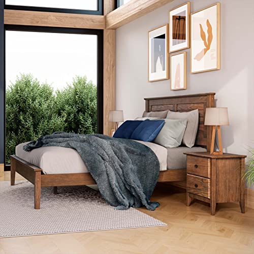 Grain Wood Furniture Greenport Solid Wood Platform Bed, Queen Size, Brushed Walnut