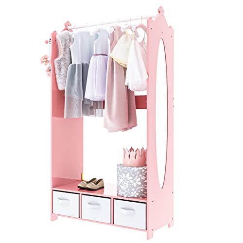 Milliard Dress Up Storage Kids Costume Organizer Center, Open Hanging Armoire Closet Unit Furniture (Pink)