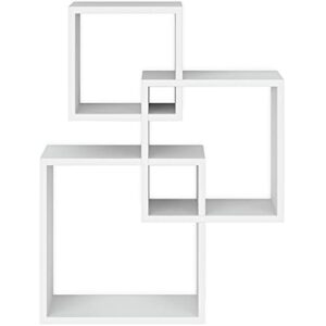 Ballucci Modern Interlocking Cube Floating Shelves, Wall Mount Wood Square Shelves for Living Room, Bedroom, Bathroom, Easy to Install Wall Decor Box Shelves, White