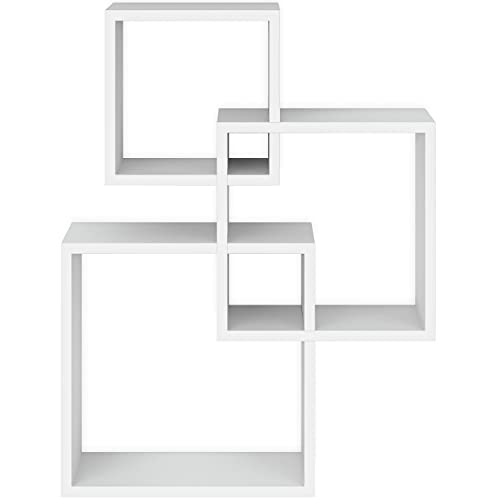 Ballucci Modern Interlocking Cube Floating Shelves, Wall Mount Wood Square Shelves for Living Room, Bedroom, Bathroom, Easy to Install Wall Decor Box Shelves, White