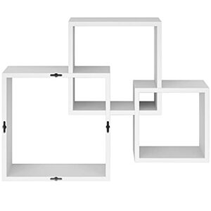 Ballucci Modern Interlocking Cube Floating Shelves, Wall Mount Wood Square Shelves for Living Room, Bedroom, Bathroom, Easy to Install Wall Decor Box Shelves, White