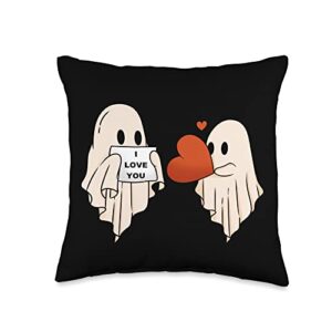 valentine spooky cute i love you ghost heart gift cute valentine love ghost throw pillow, 16x16, multicolor