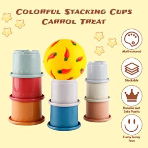 CheeFun Stacking Cups for Rabbit Toys - 9 Pack Plastic Snack Cup and Treat Ball Bunny Toys Supplies - Rabbit Toys for Bunnies