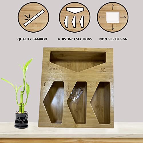 Bamboo Ziplock Bag Organizer for Drawer, Storage Bag Organizer for Kitchen, Plastic