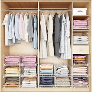 3-tier Sliding Closet Organizers and Drawer Storage Shelves, Stackable Storage Bins for Jean Sweaters, Metal Drawer Shelf Clothes Storage Container, Wardrobe Cupboard Organizer for Folded Clothe-White