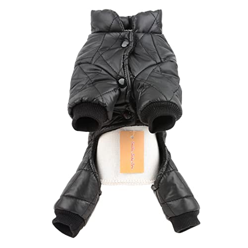 SMALLLEE_LUCKY_STORE Pet Padded Winter Coat Snowsuit with Pocket D-Ring for Small Dogs Cats Waterproof Windproof Puppy Chihuahua Yorkie Fleece Lined Warm Cold Weather Clothes,Black,S