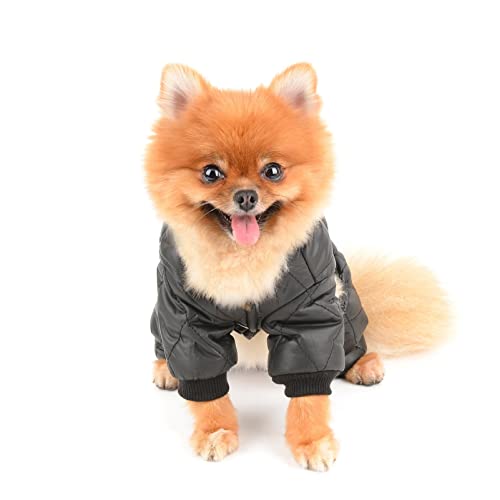 SMALLLEE_LUCKY_STORE Pet Padded Winter Coat Snowsuit with Pocket D-Ring for Small Dogs Cats Waterproof Windproof Puppy Chihuahua Yorkie Fleece Lined Warm Cold Weather Clothes,Black,S