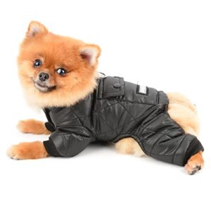 SMALLLEE_LUCKY_STORE Pet Padded Winter Coat Snowsuit with Pocket D-Ring for Small Dogs Cats Waterproof Windproof Puppy Chihuahua Yorkie Fleece Lined Warm Cold Weather Clothes,Black,S