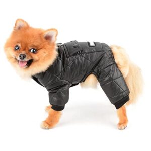 SMALLLEE_LUCKY_STORE Pet Padded Winter Coat Snowsuit with Pocket D-Ring for Small Dogs Cats Waterproof Windproof Puppy Chihuahua Yorkie Fleece Lined Warm Cold Weather Clothes,Black,S